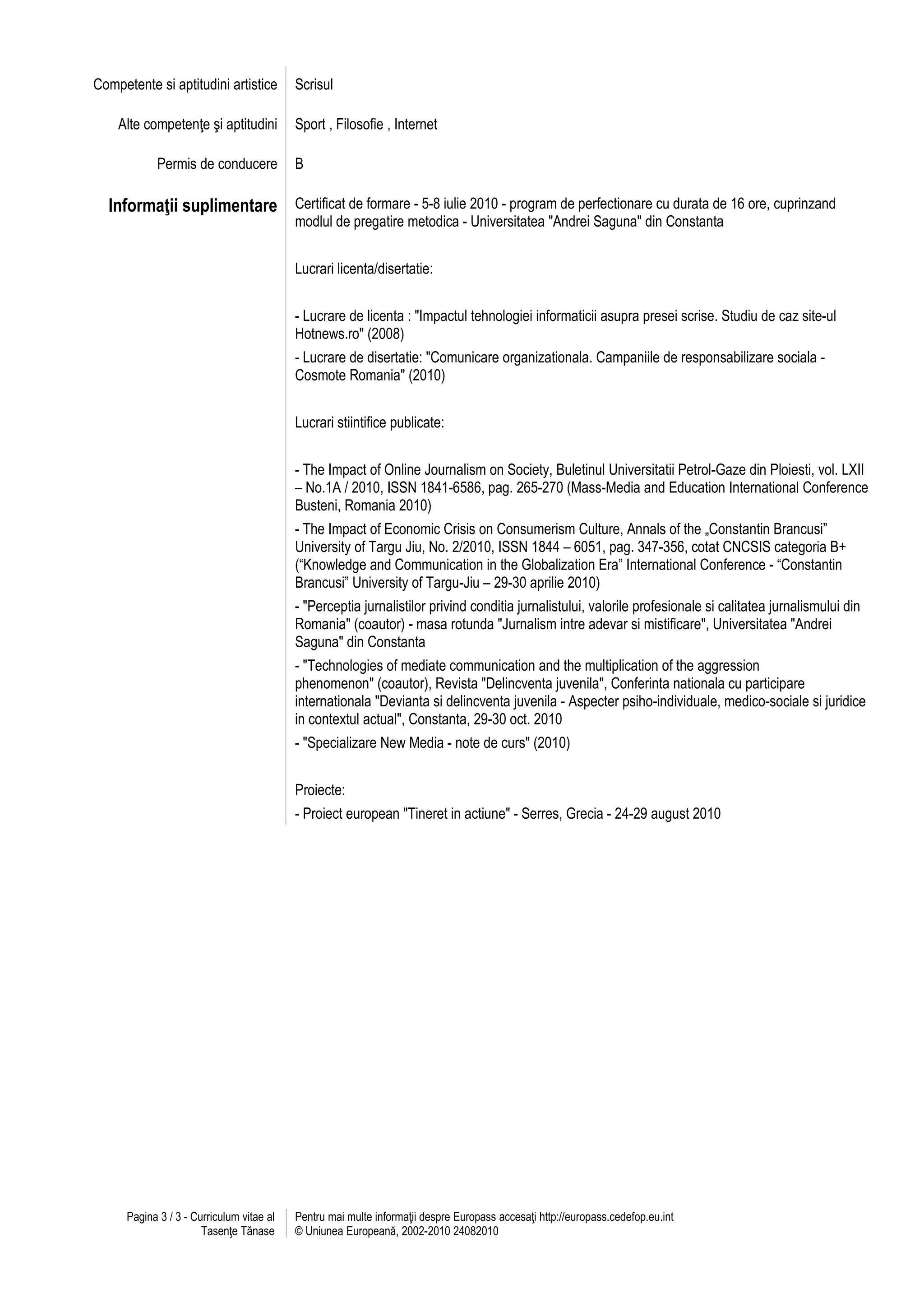 Cv tasente tanase | PDF