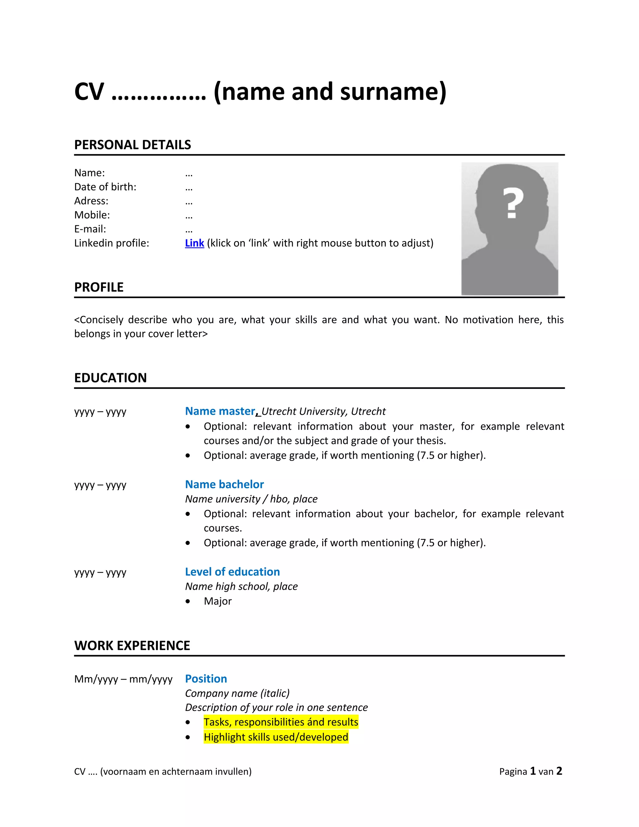 Cv template english | DOC