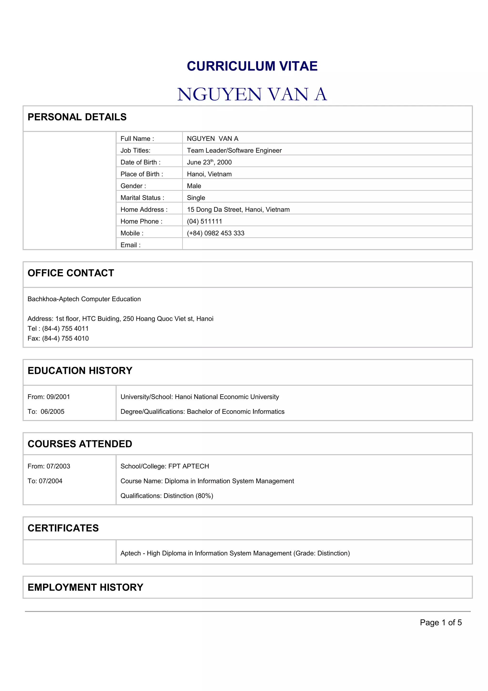 CV Template | DOC