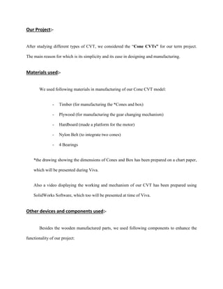 Continuously Variable Transmission Teaching Model | DOCX