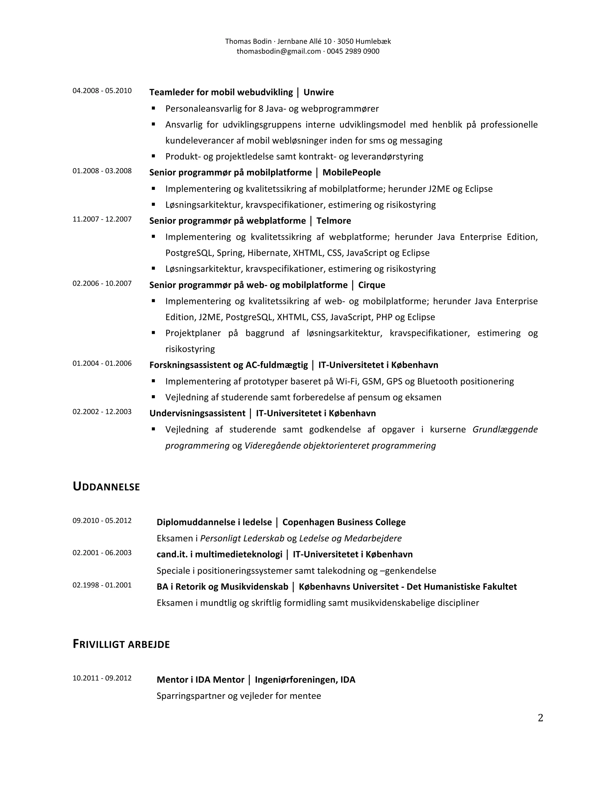 CV Thomas Bodin - Danish version | PDF
