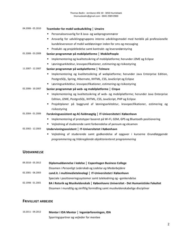 CV Thomas Bodin - Danish version | PDF