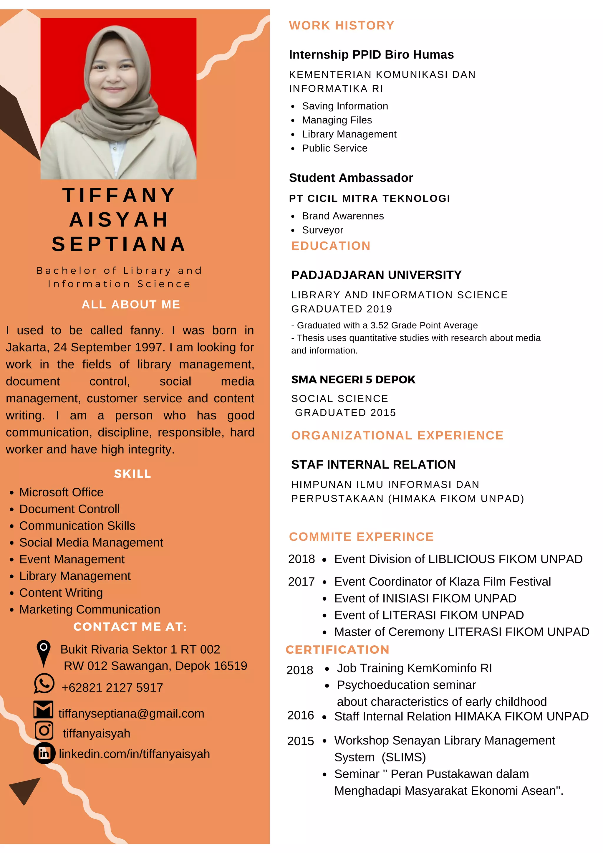 Cv tiffany aisyah septiana | PDF