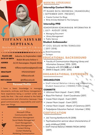 Cv tiffany aisyah septiana | PDF