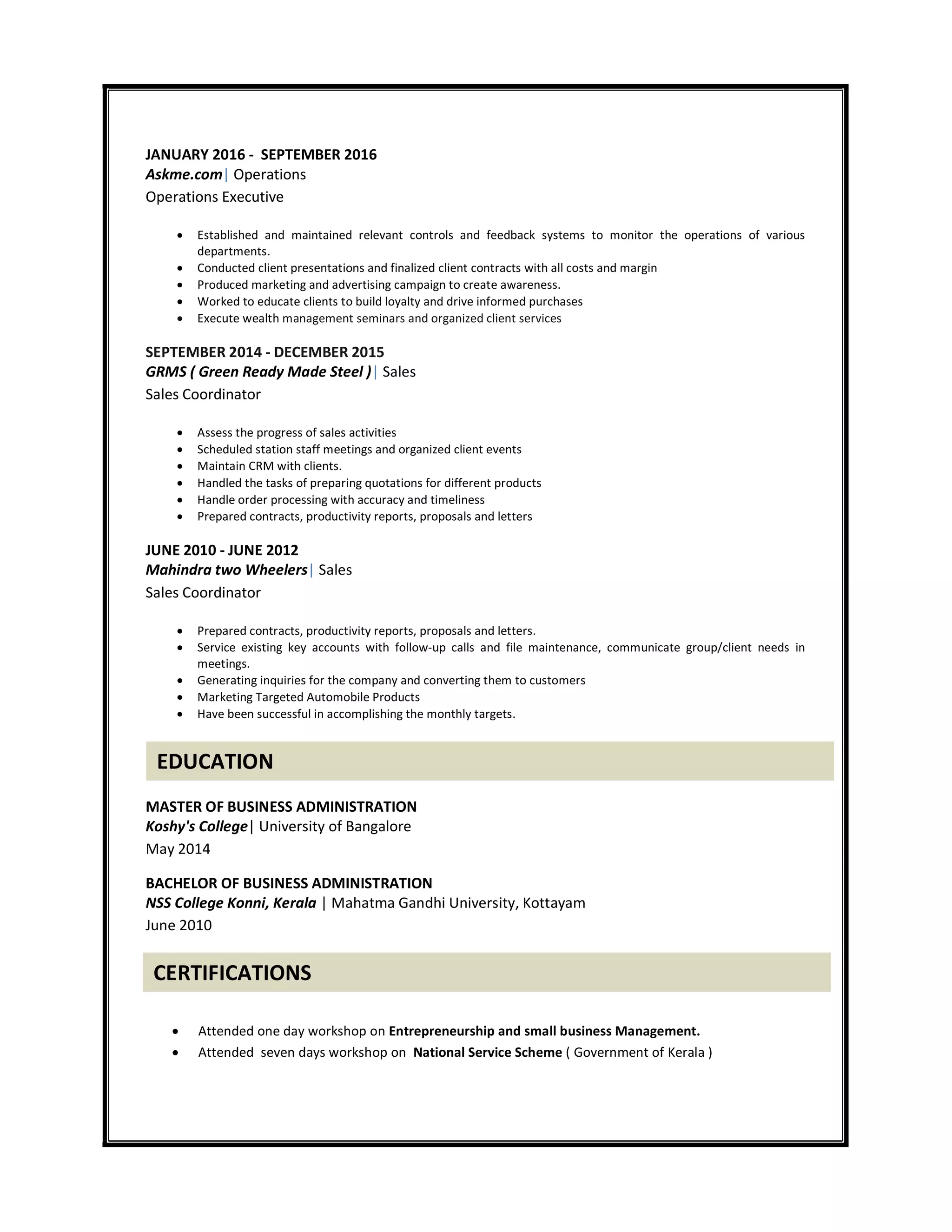 Cv tobin sales coordinator | PDF