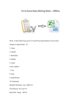 Cv to excel data mining work - offline | PDF