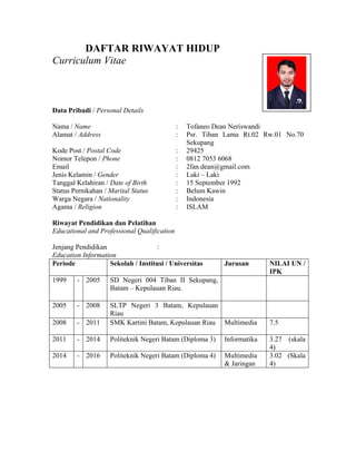 Cv tofaneo dean | PDF