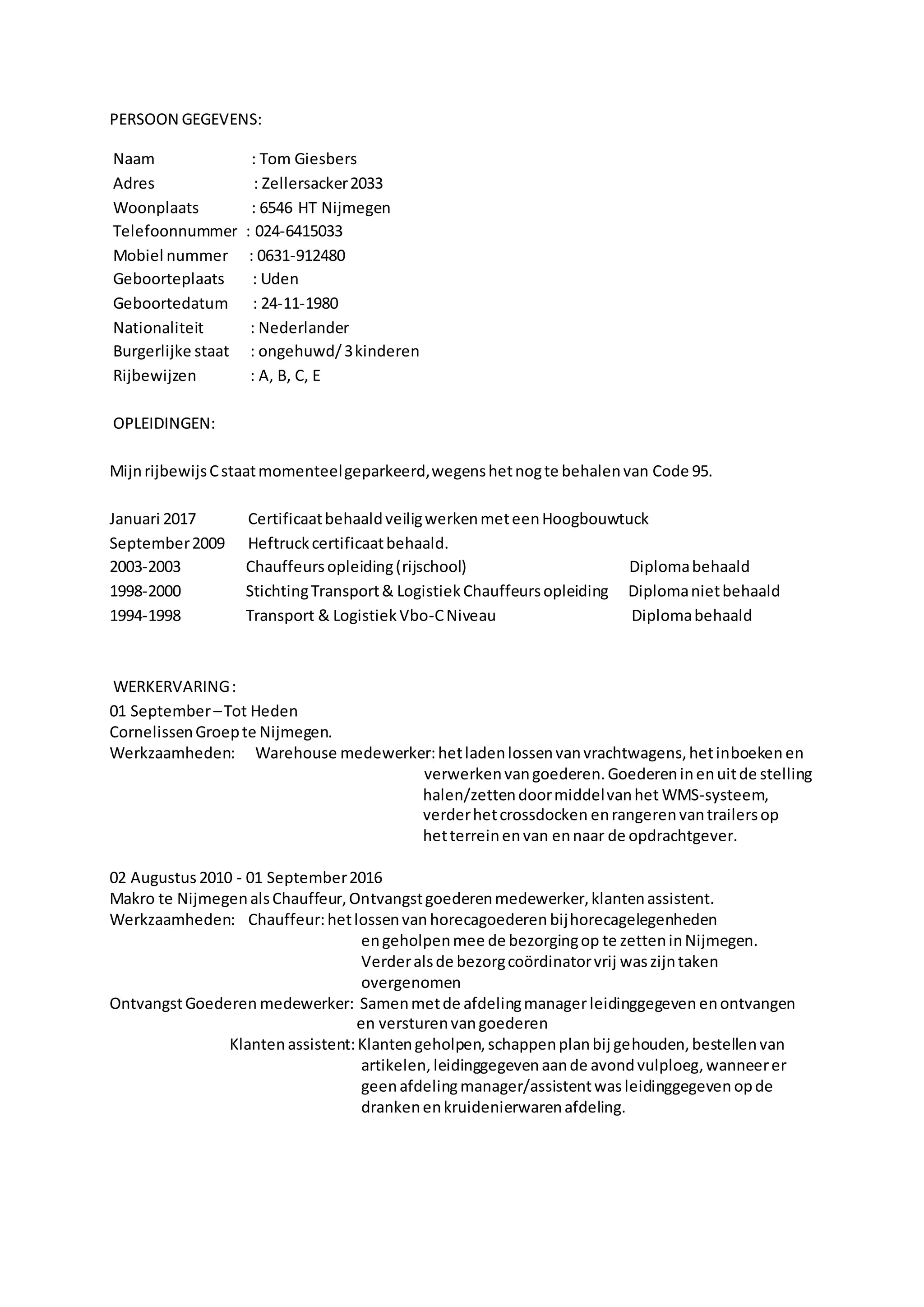 Cv tom giesbers | DOCX