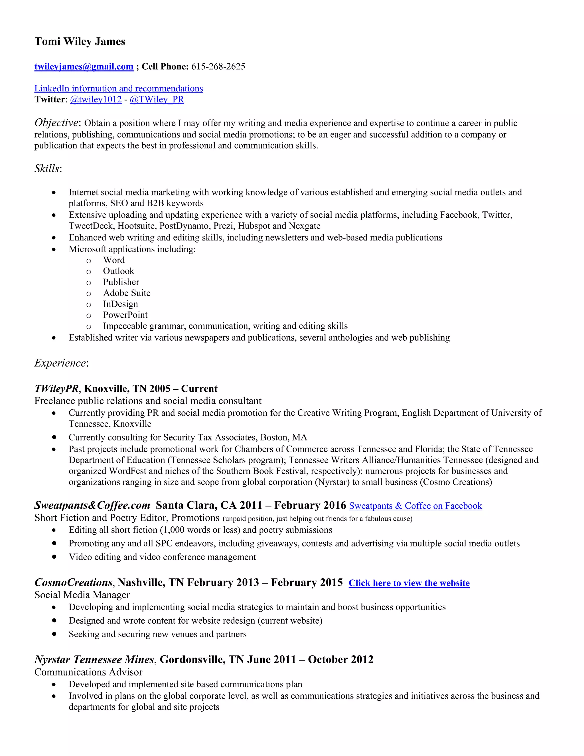 Cv Tomi Wiley James | PDF