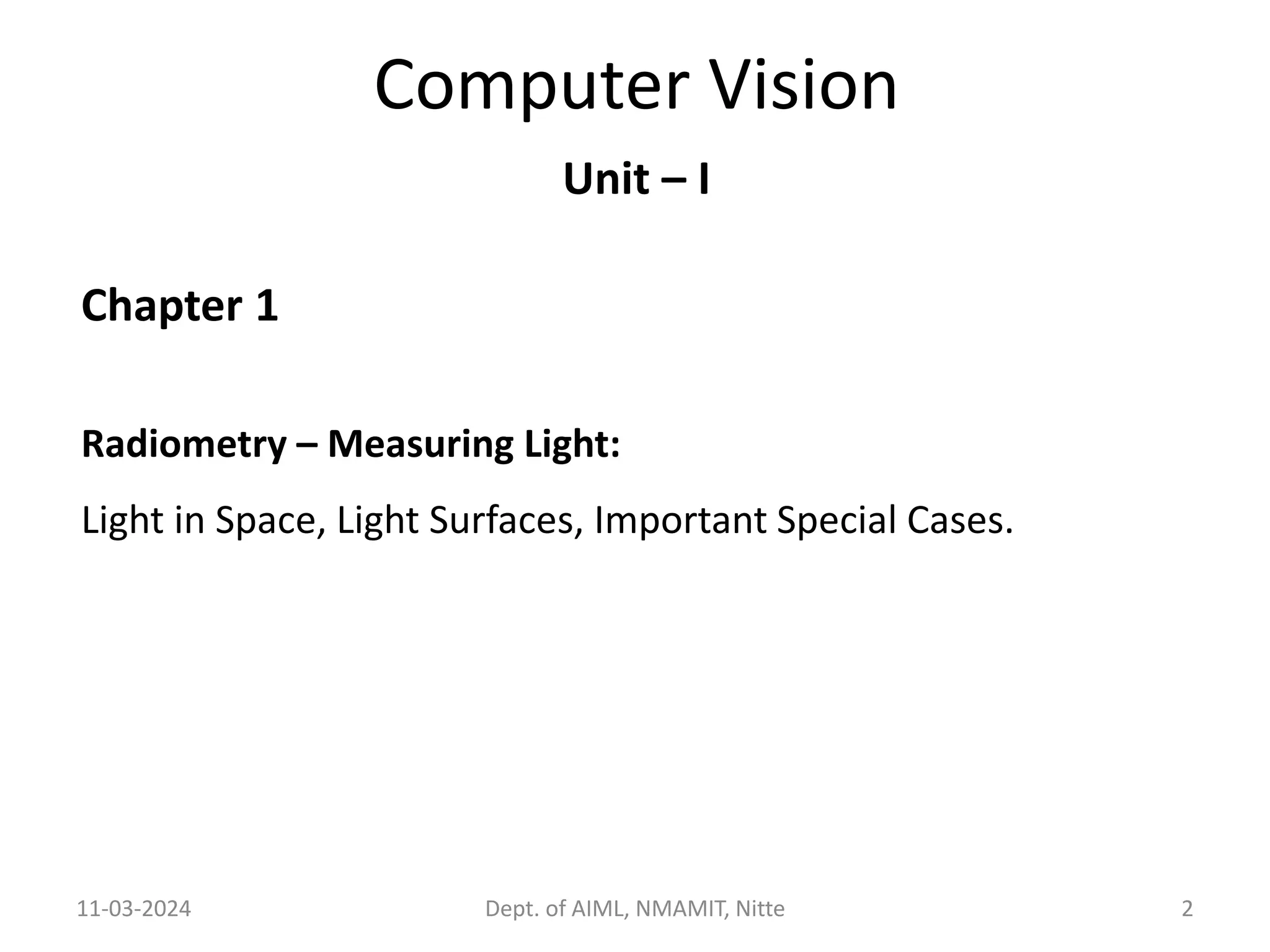 CV_Unit 1.Introduction Light in space Linear Filters | PPT