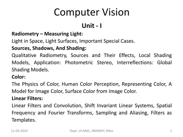 CV_Unit 1.Introduction Light in space Linear Filters | PPT