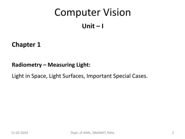 CV_Unit 1.Introduction Light in space Linear Filters | PPT