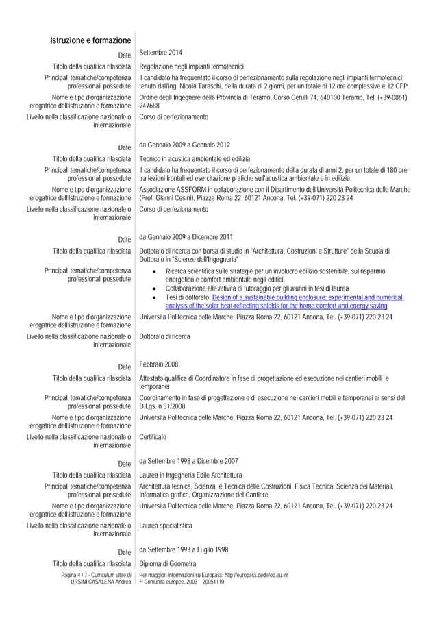 Ursini Casalena Andrea CV Curriculum Vitae | PDF