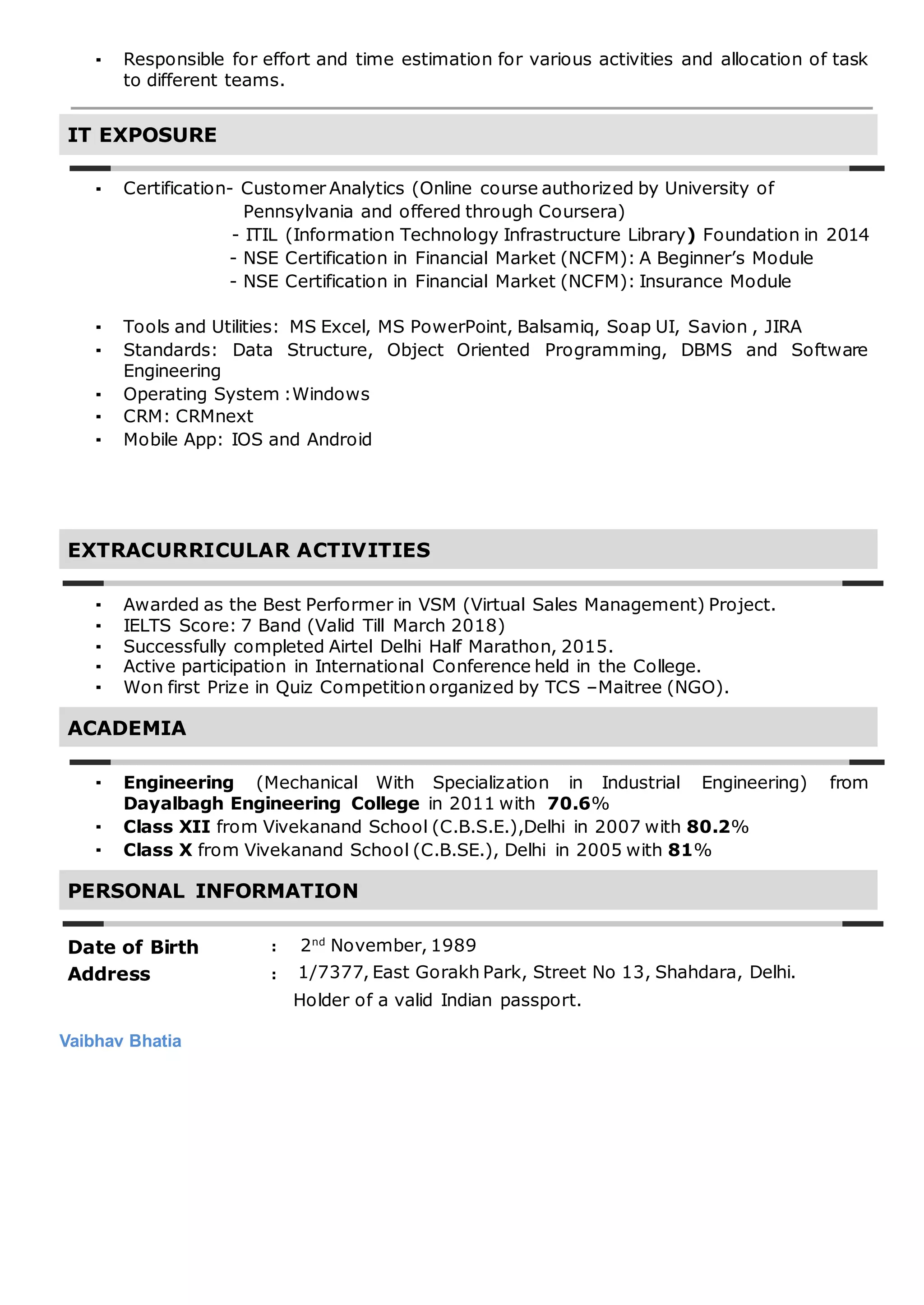 Cv vaibhav bhatia business analyst | DOCX