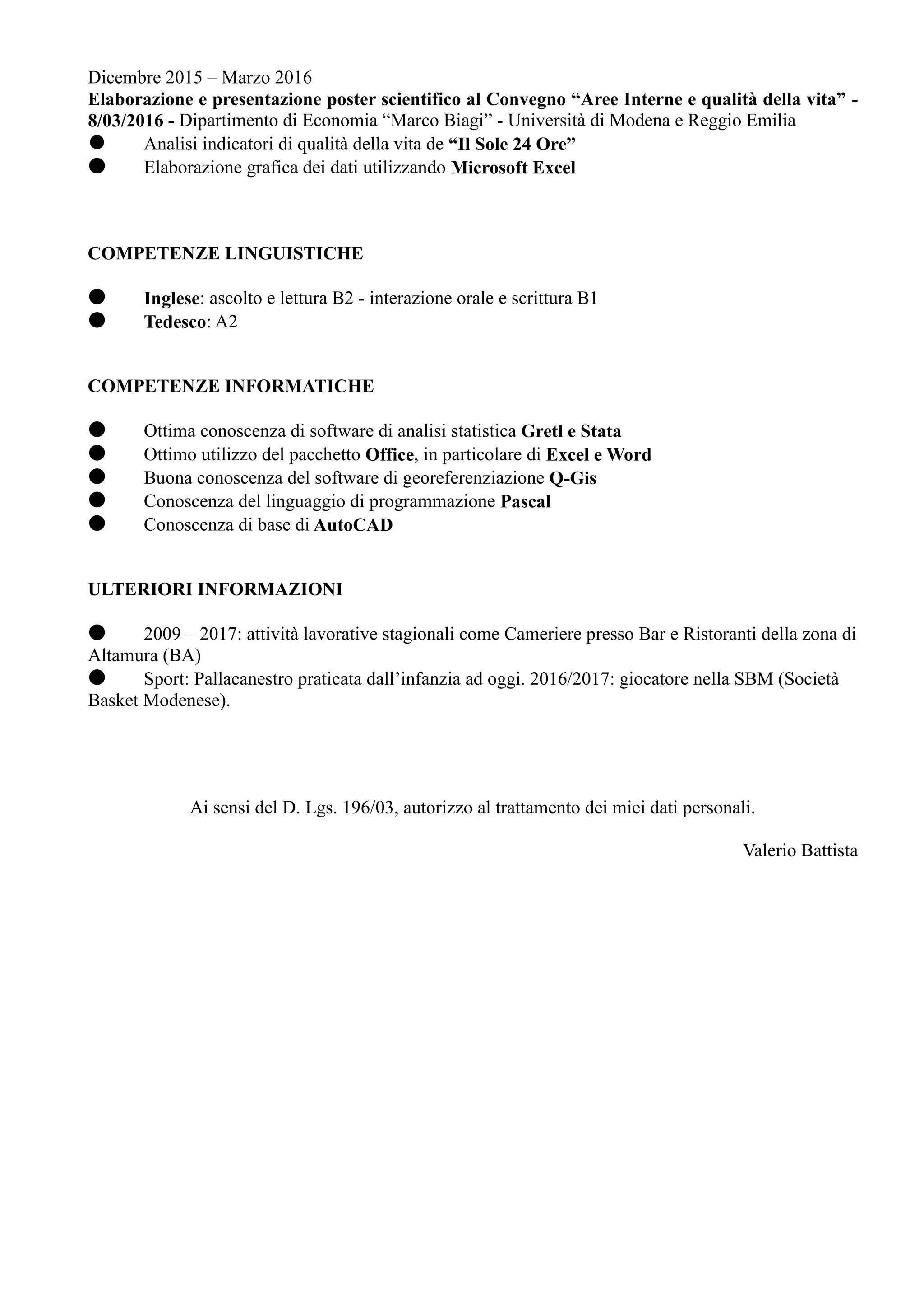 CV Valerio Battista | PDF