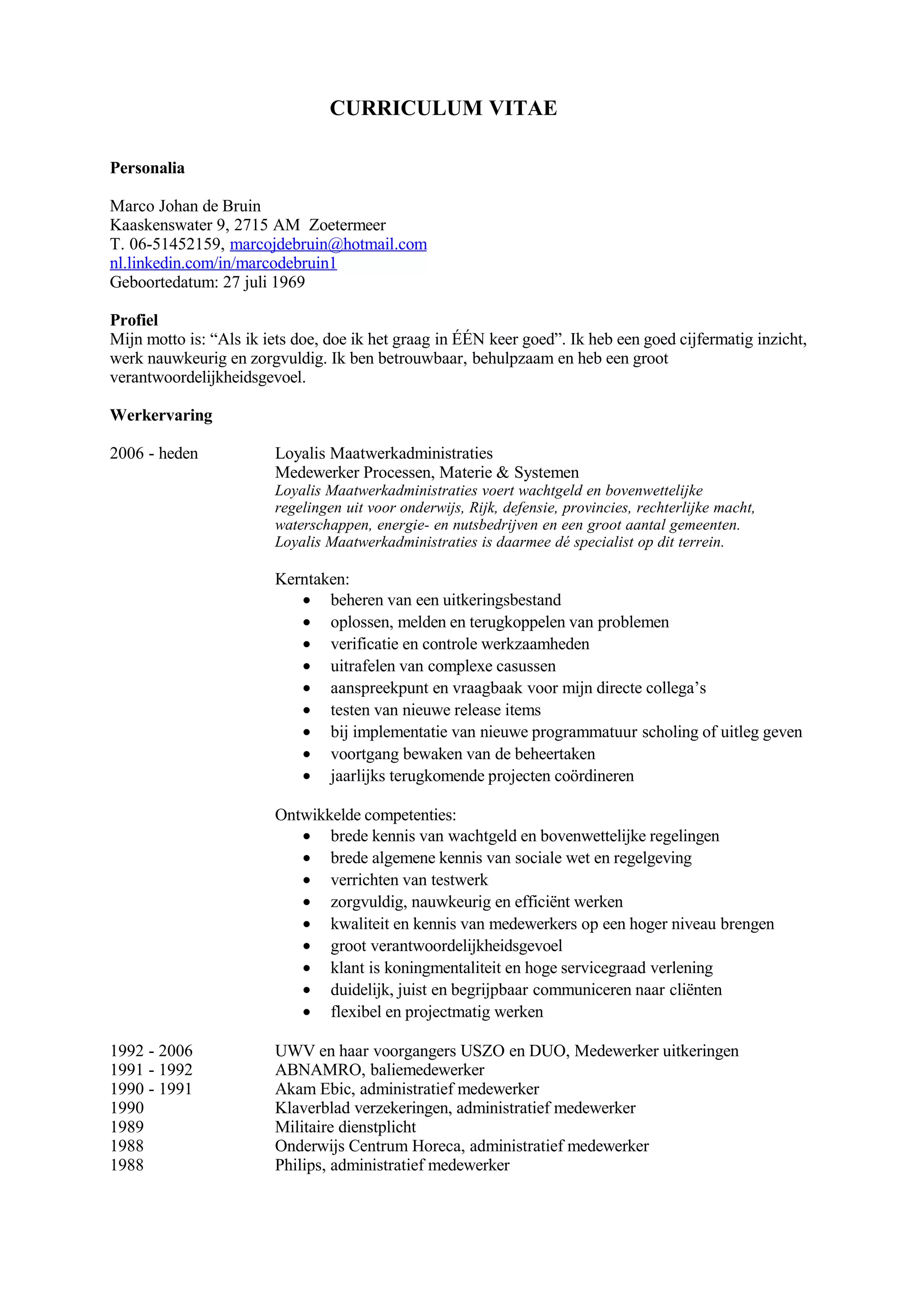 Cv van mj de bruin | PDF