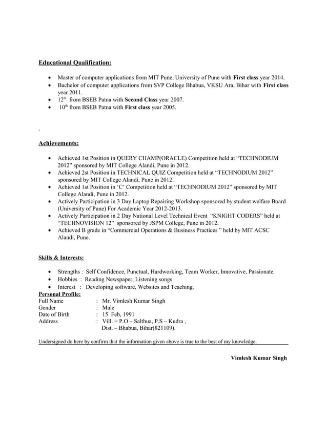 Cv Vimlesh Singh Software Developer 1.8+ yrs | DOC | Web Development | Internet