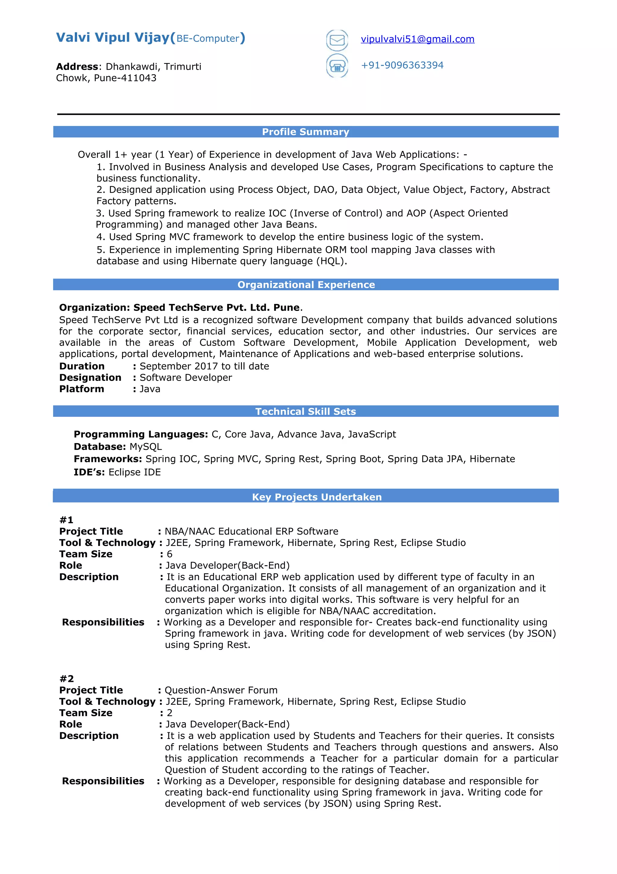 Cv vipul valvi_java_developer | PDF