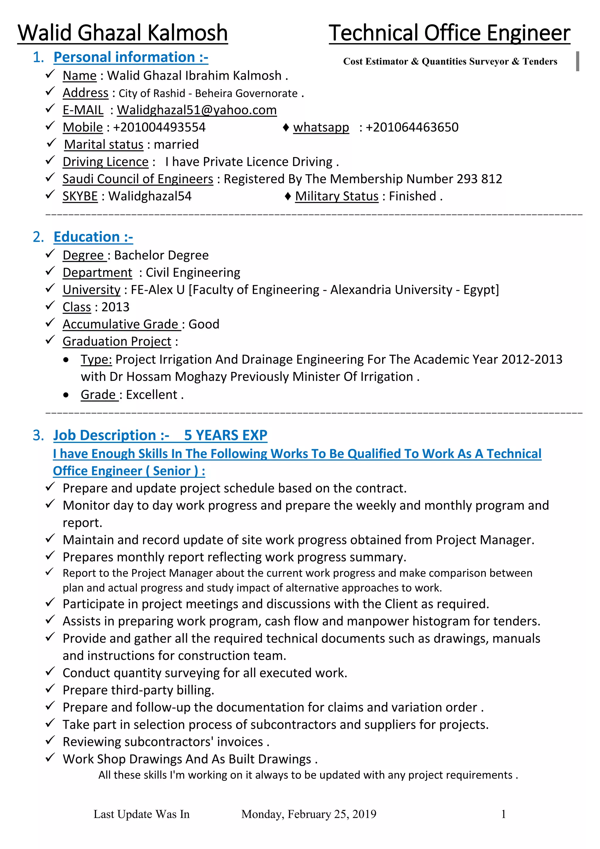 Cv walid english 25-2-2019 | PDF