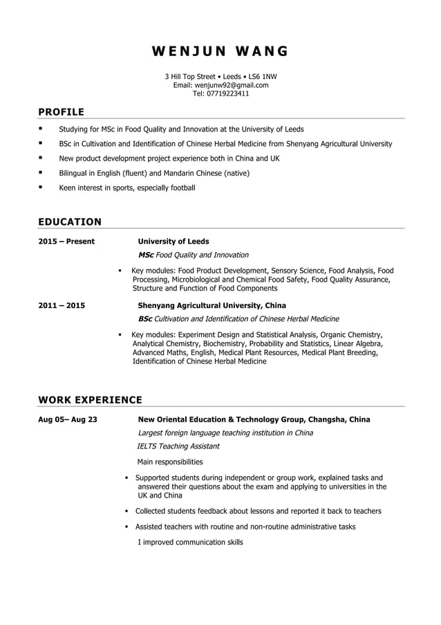 CV wenjun wang | PDF