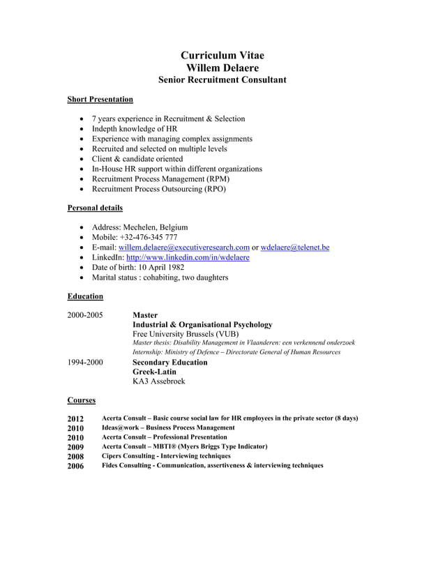 Cv willem delaere en - 2013 | PDF