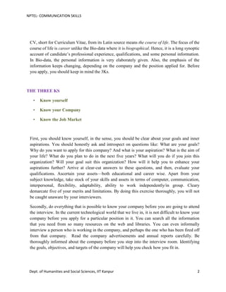 cv writing nptel.pdf | Resume Writing and Advice | Job Search