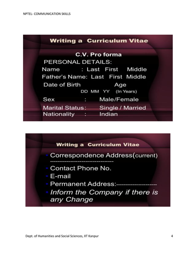 cv writing nptel.pdf | Resume Writing and Advice | Job Search