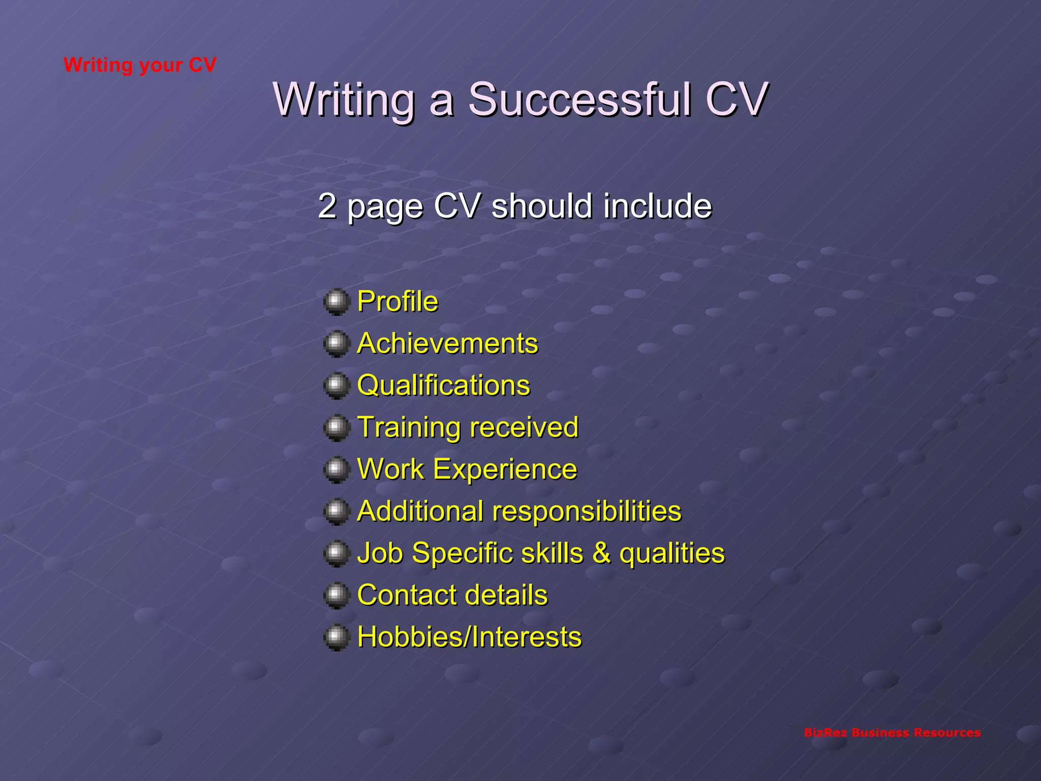 Cv Writing Slides | PPT