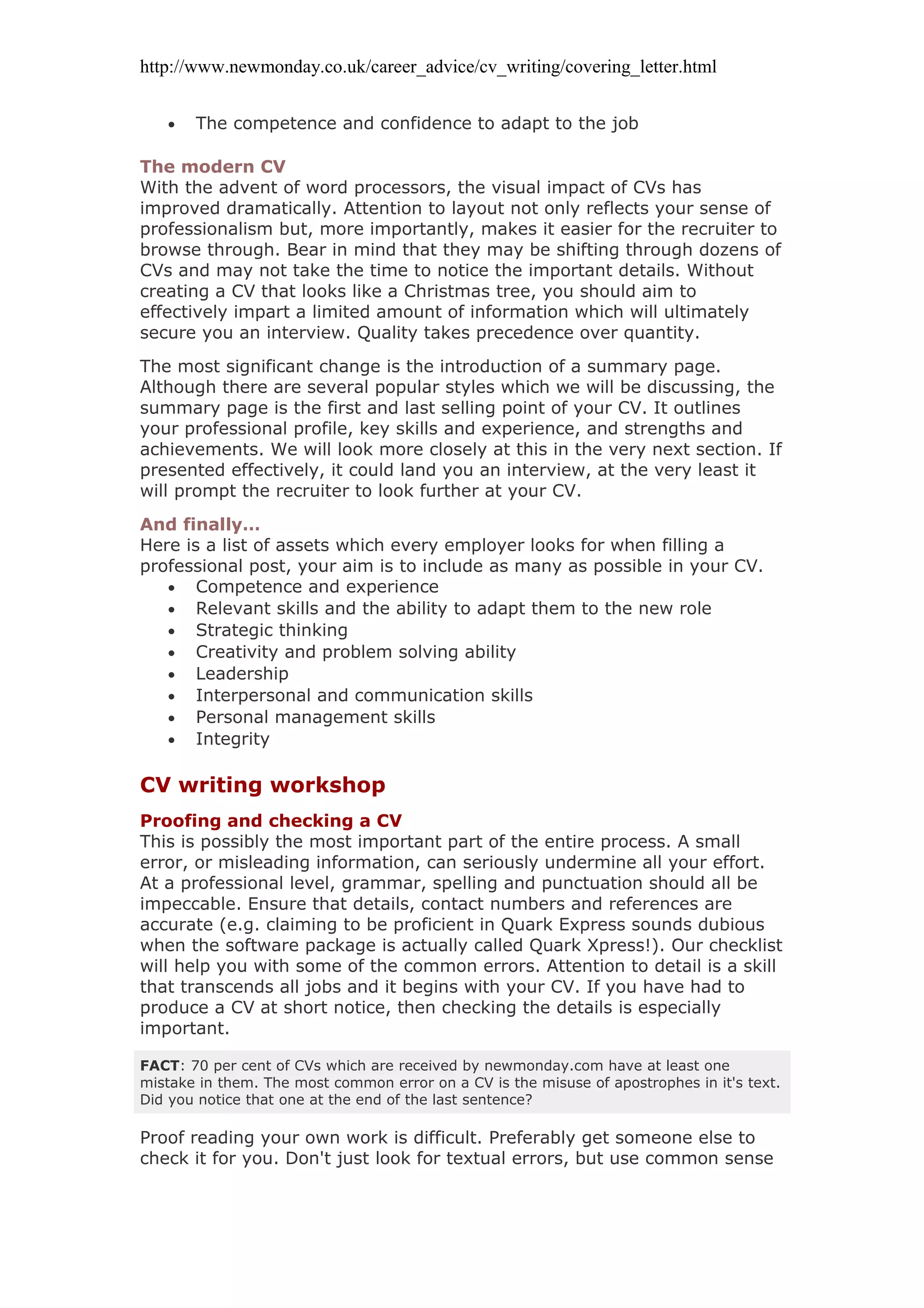 Cv writing workshop | DOC