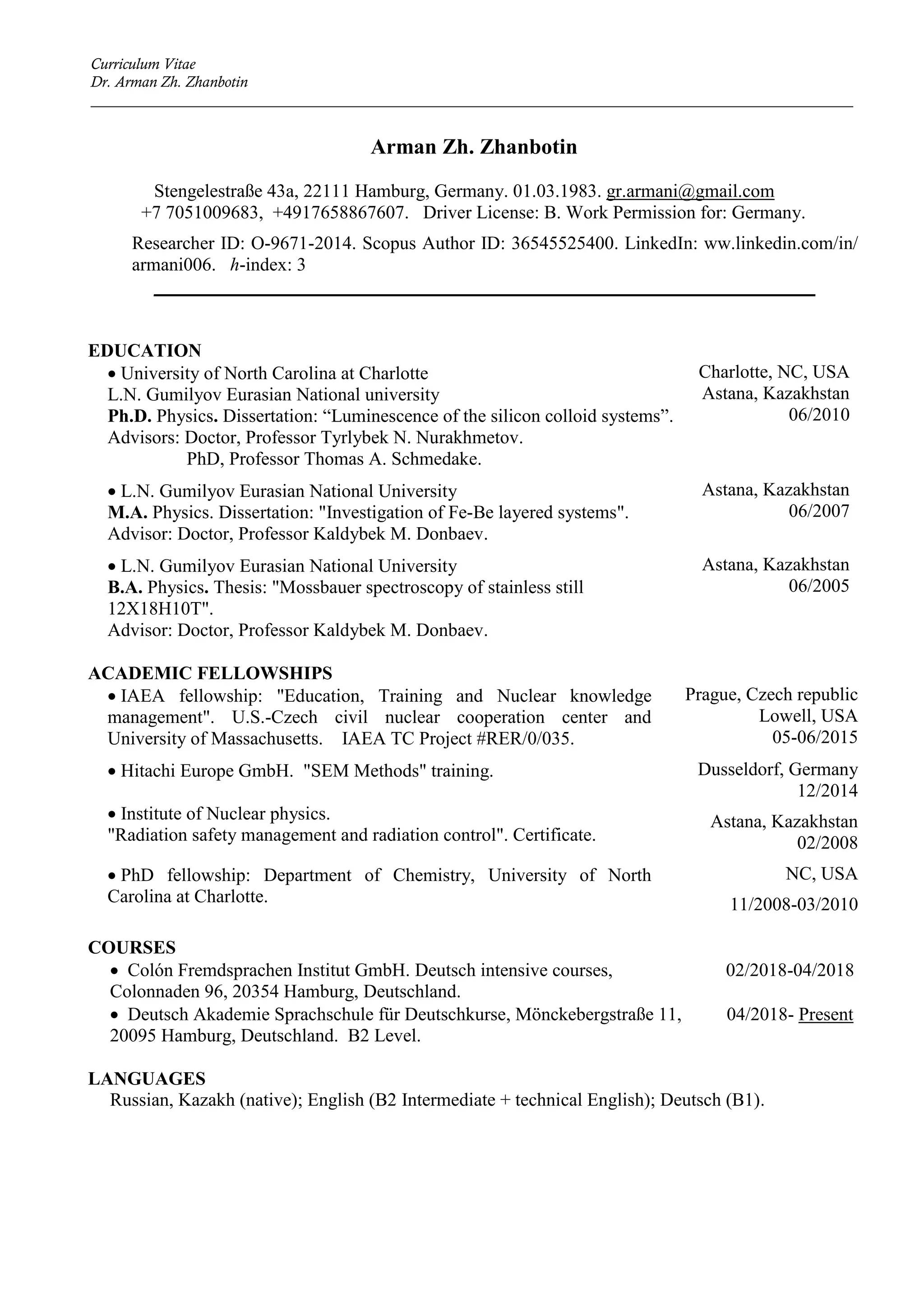 Postdoc Reseacher CV | PDF