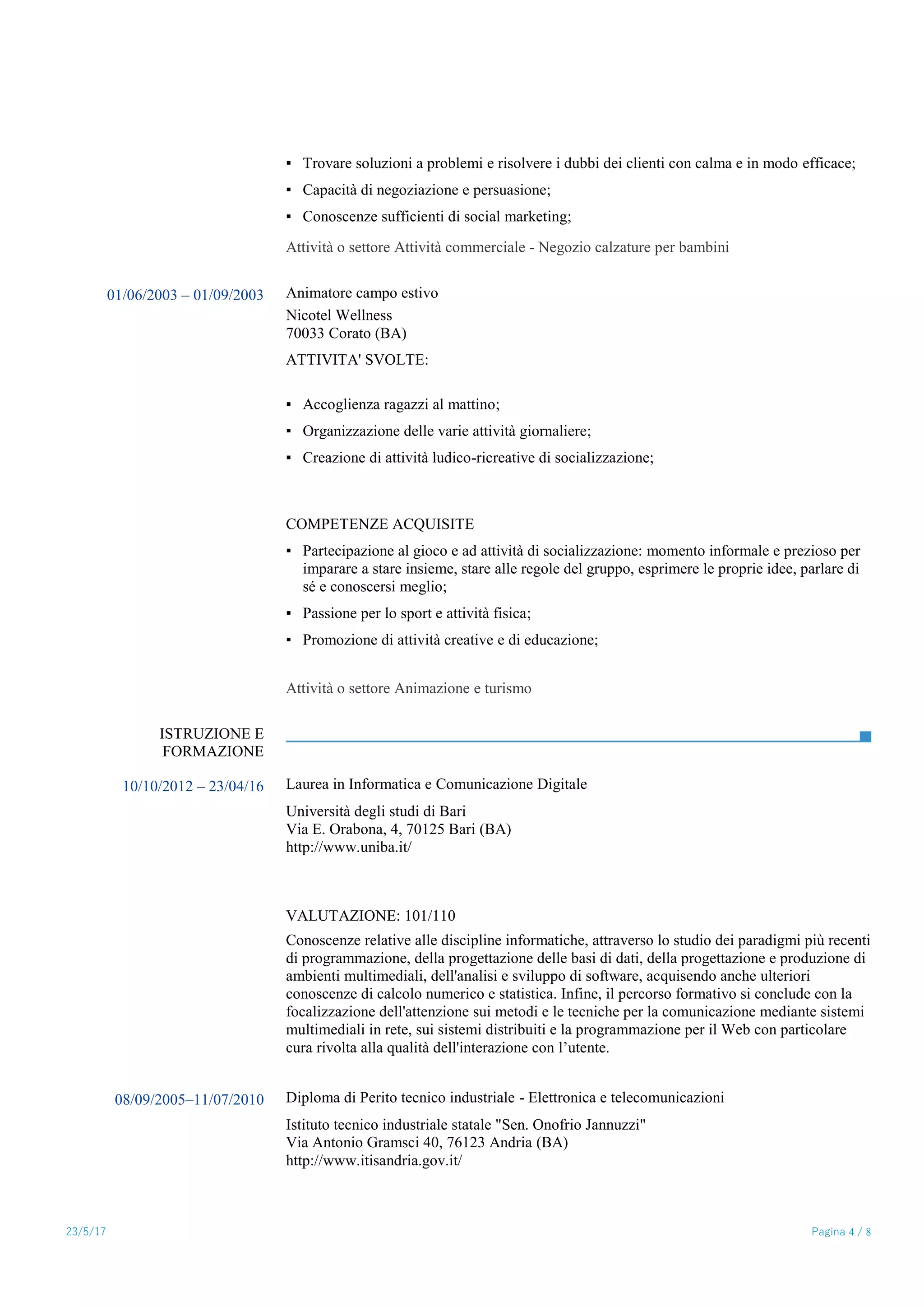 Curriculum vitae Zingaro Francesco | PDF