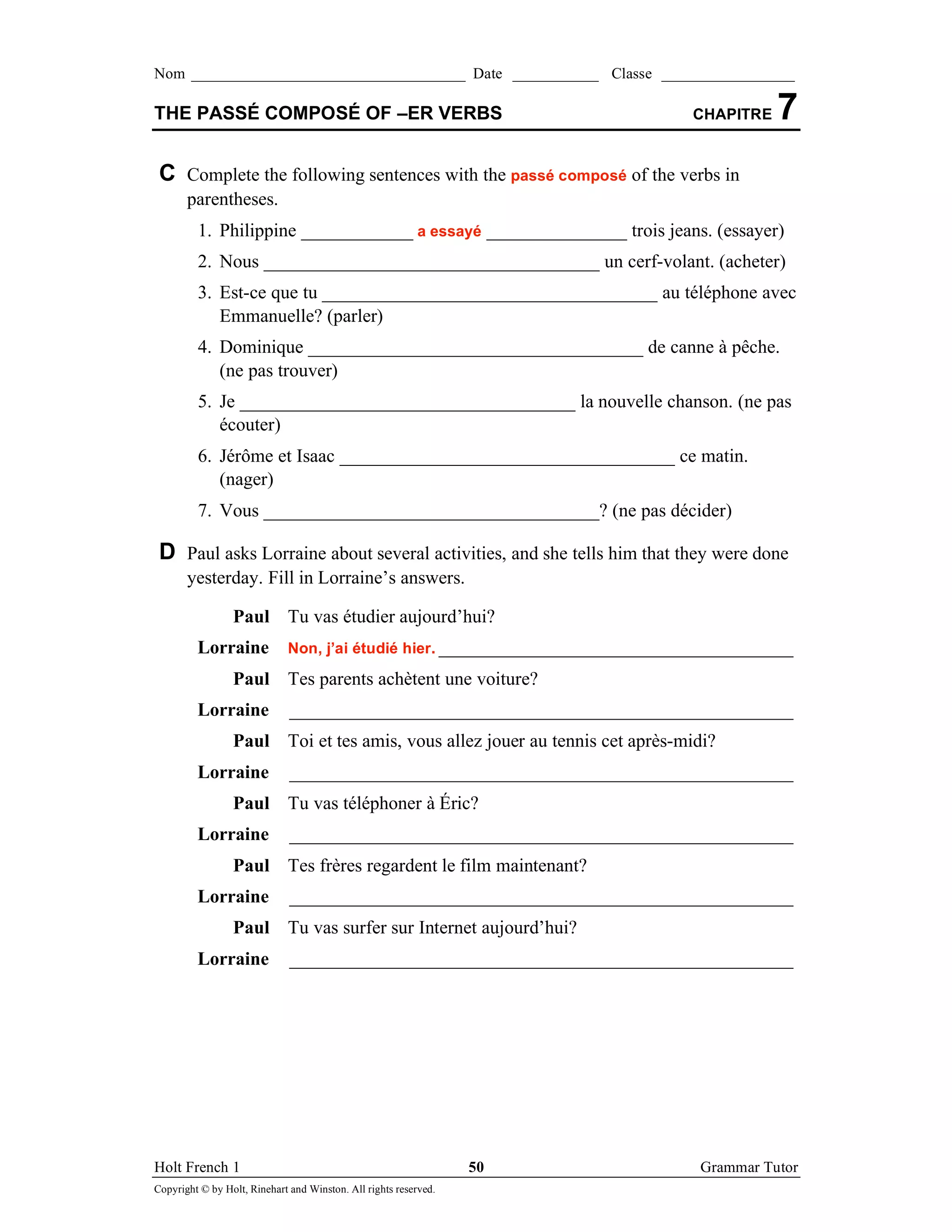 Cw 03182013-handout passe-compose | PDF