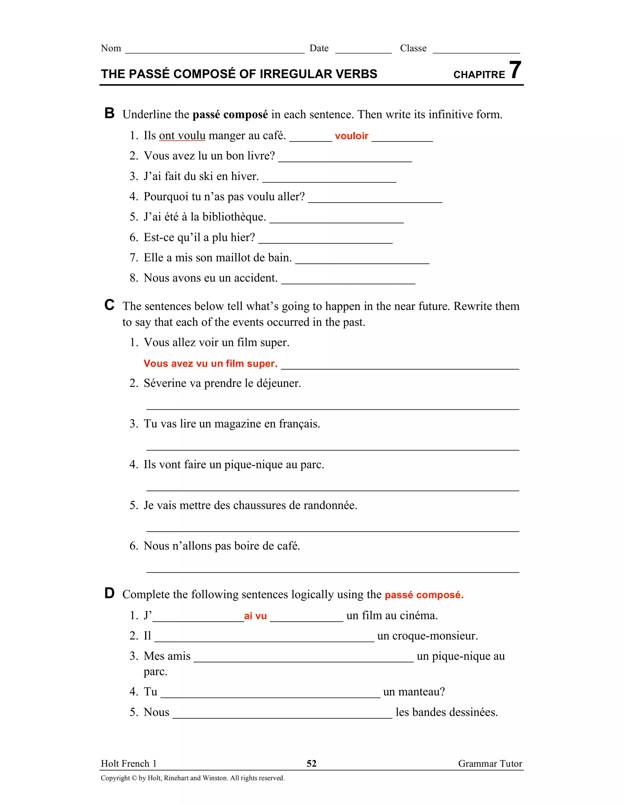 Cw 03182013-handout passe-compose | PDF
