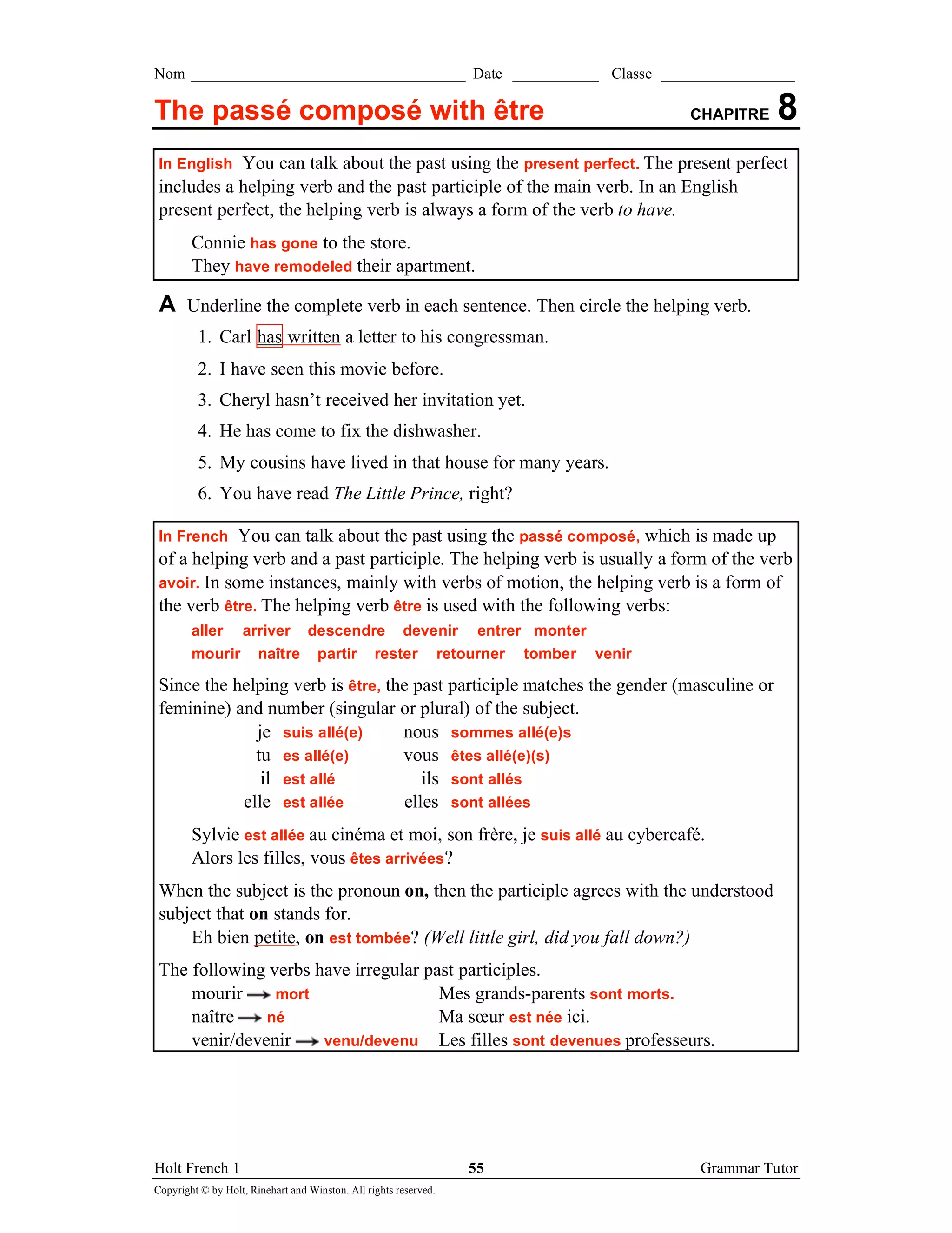 Cw 03182013-handout passe-compose | PDF