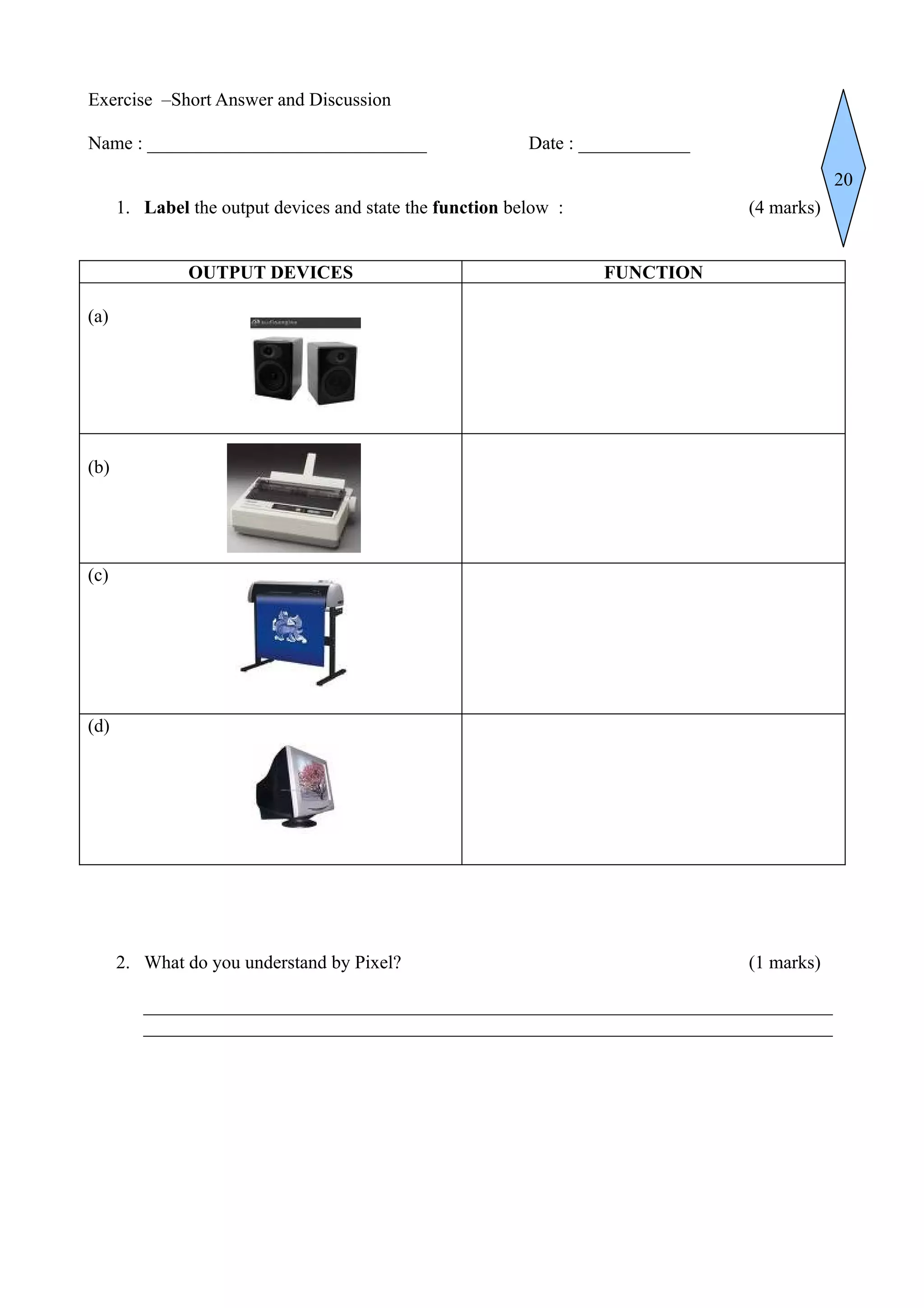 Output Devices In-Class Worksheet (Hard) | PDF