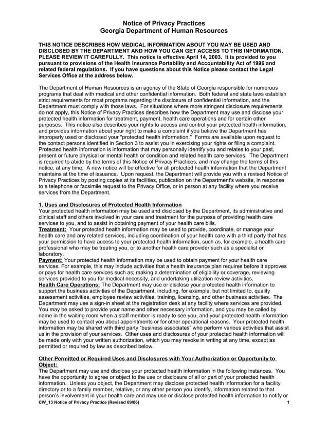 Cw 13 hippa notice of privacy practices | PDF
