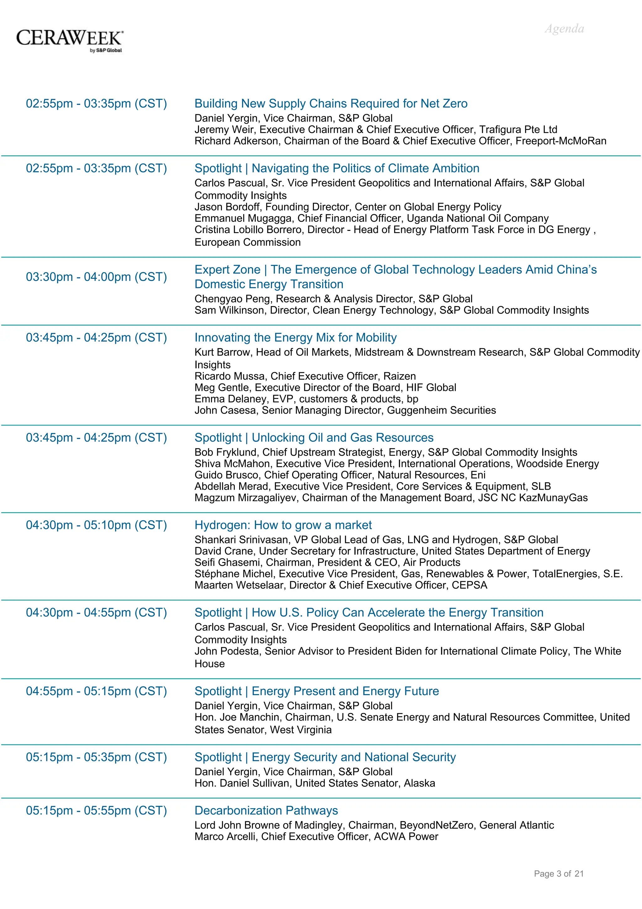 CeraWeek 2024 - Executive conference agenda | PDF
