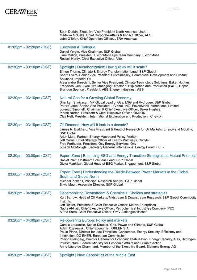 CeraWeek 2024 - Executive conference agenda | PDF