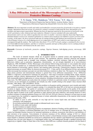 X-Ray Diffraction Analysis of the Microscopies of Some Corrosion-Protective Bitumen Coatings | PDF