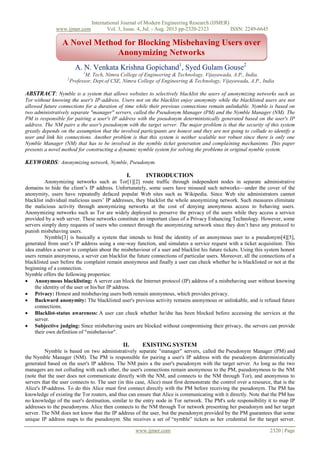 A Novel Method for Blocking Misbehaving Users over Anonymizing Networks | PDF