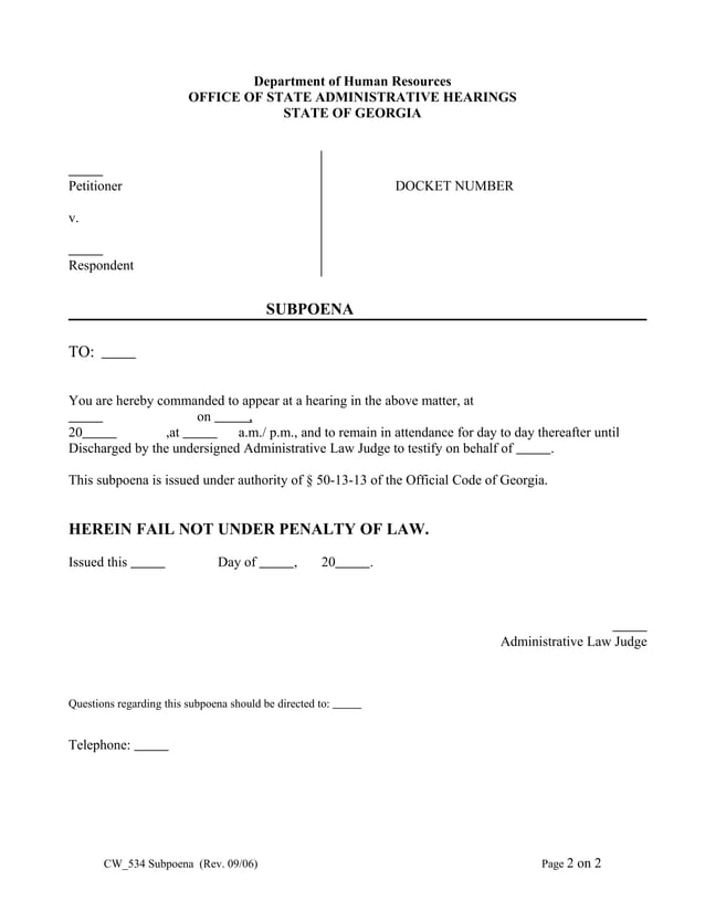 Cw 534 subpoena form instructions | PDF