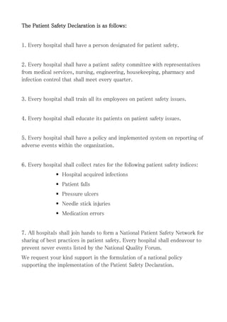 The Patient Safety Declaration | PDF