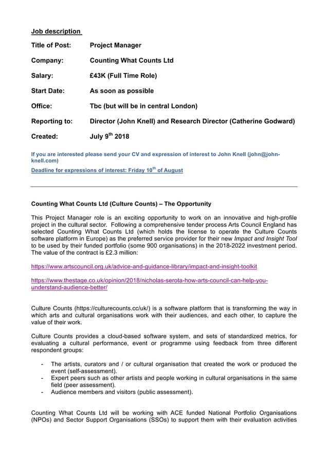 CWC LTD Project Manager JD July 9th 2018 | PDF