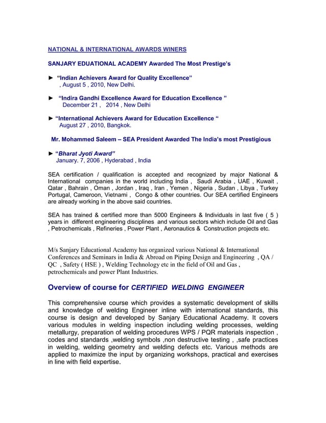 CWE Certified Welding Engineer Course | PDF | Civil Engineering Industry | Industries