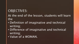 Imaginative vs. Technical Writing | PPTX