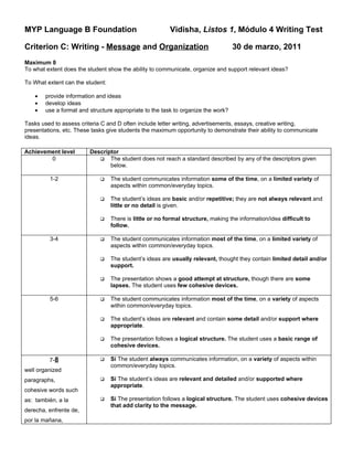 Criterion C Writing Message Language Result | DOC