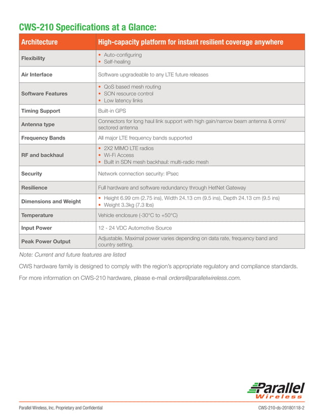 Parallel Wireless In-Vehicle CWS-210 Data Sheet | PDF | Computer Networking | Computing