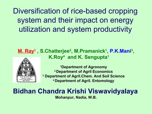 Diversification of rice-based cropping system and their impact on ...