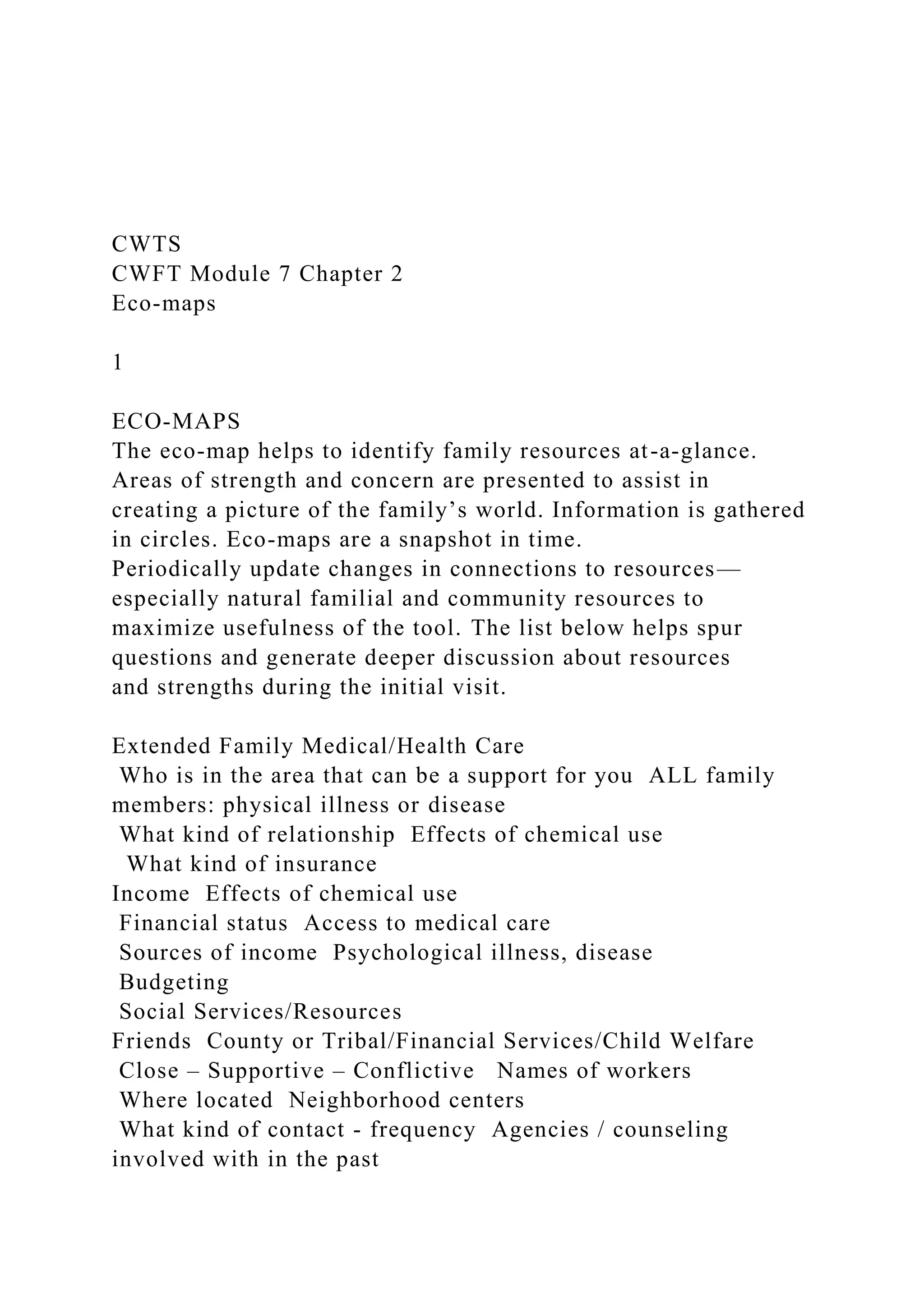 CWTS CWFT Module 7 Chapter 2 Eco-maps 1 ECO-MAPS .docx | Spirituality ...
