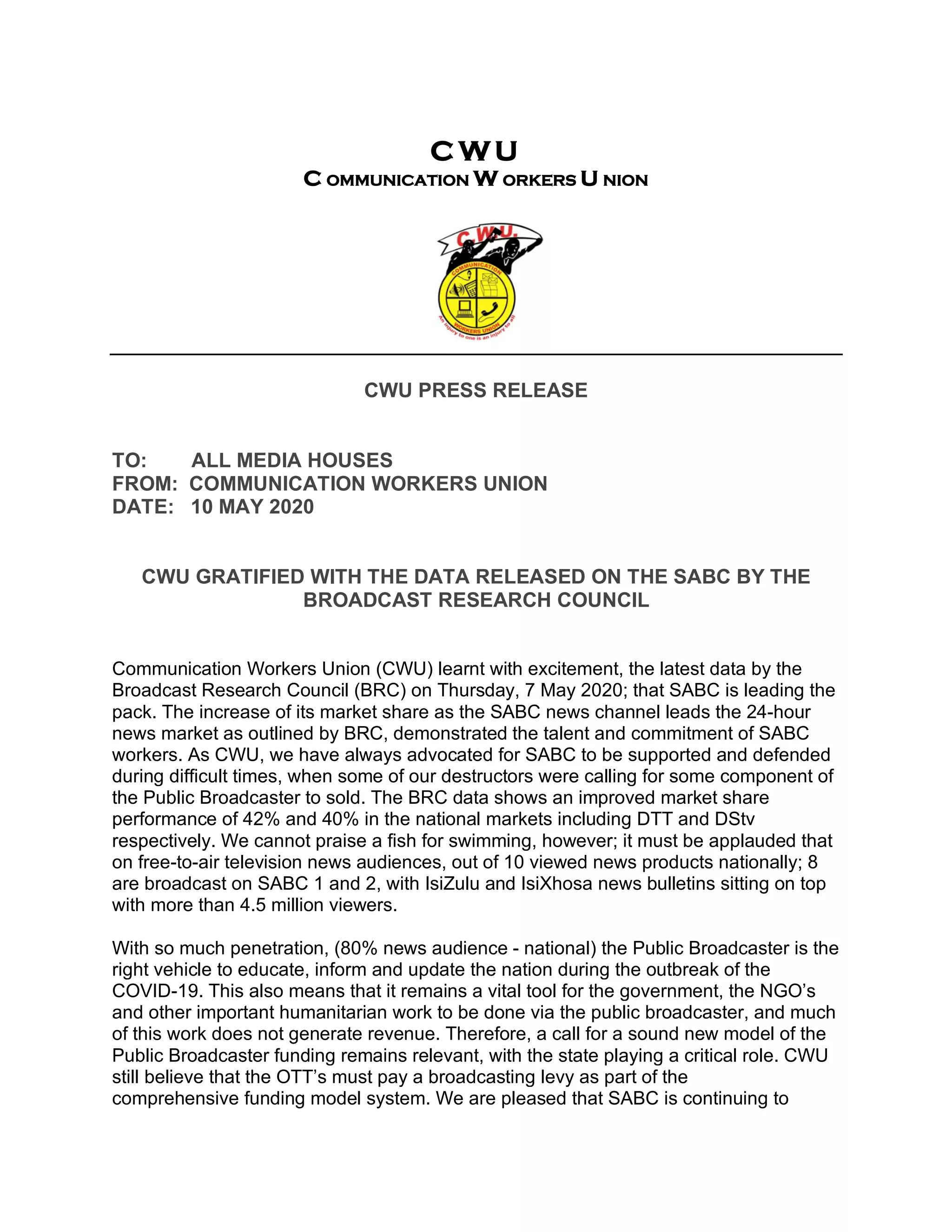 CWU Press Release | PDF